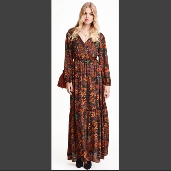 H&M | Dresses | Hm Long Sleeve Fall Leaf Maxi Dress | Poshmark